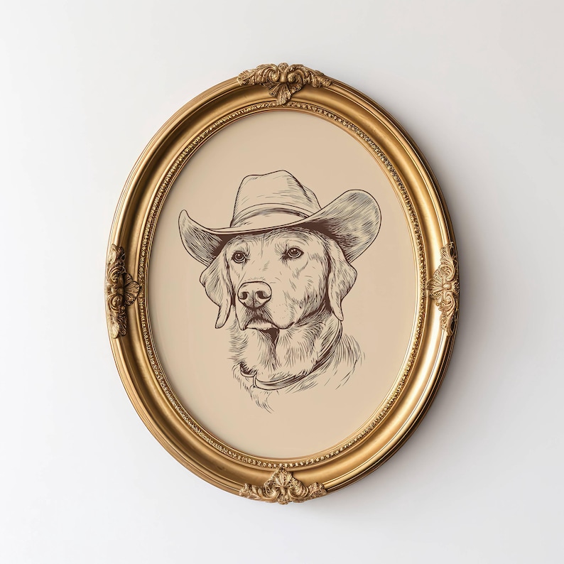 Vintage Cowboy Lab Sketch, Cowboy Dog Art, Dog Wall Art, Cowboy Decor ...