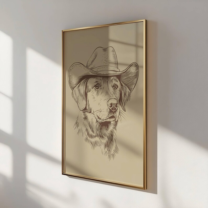 Vintage Cowboy Lab Sketch, Cowboy Dog Art, Dog Wall Art, Cowboy Decor ...
