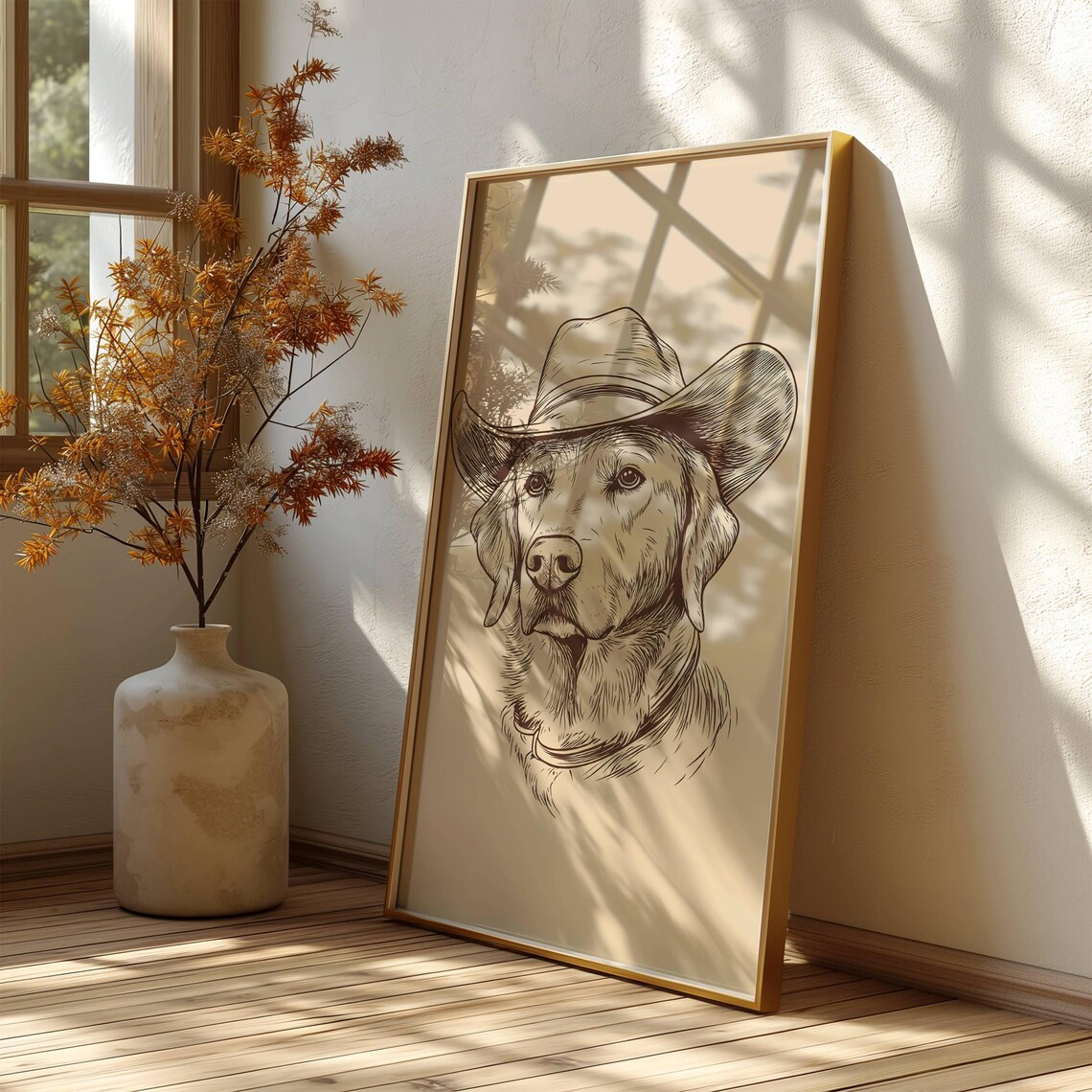 Vintage Cowboy Lab Sketch, Cowboy Dog Art, Dog Wall Art, Cowboy Decor ...