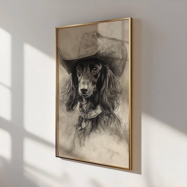 Vintage Cowboy Dachshund Sketch, Cowboy Dog Art, Dog Wall Art, Cowboy ...