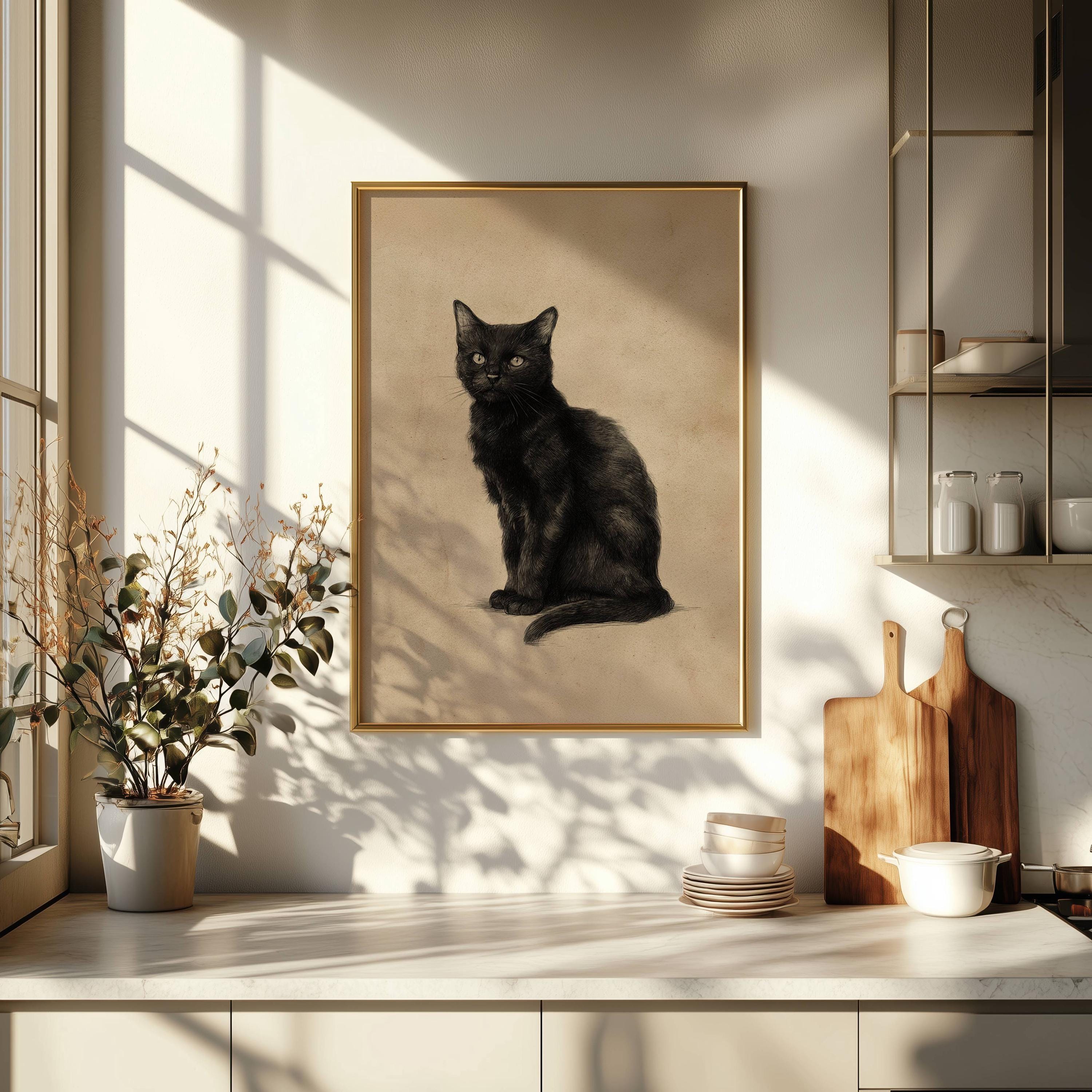 Vintage Cat Sketch, Wall Art of Cats, House Cat Sketch, Antique Cat Art ...
