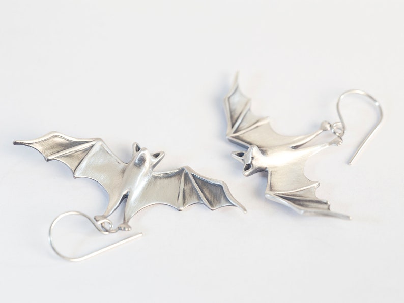 Awake Bat Earrings / Handmade Flying Fox Bat Earrings in Solid Sterling ...