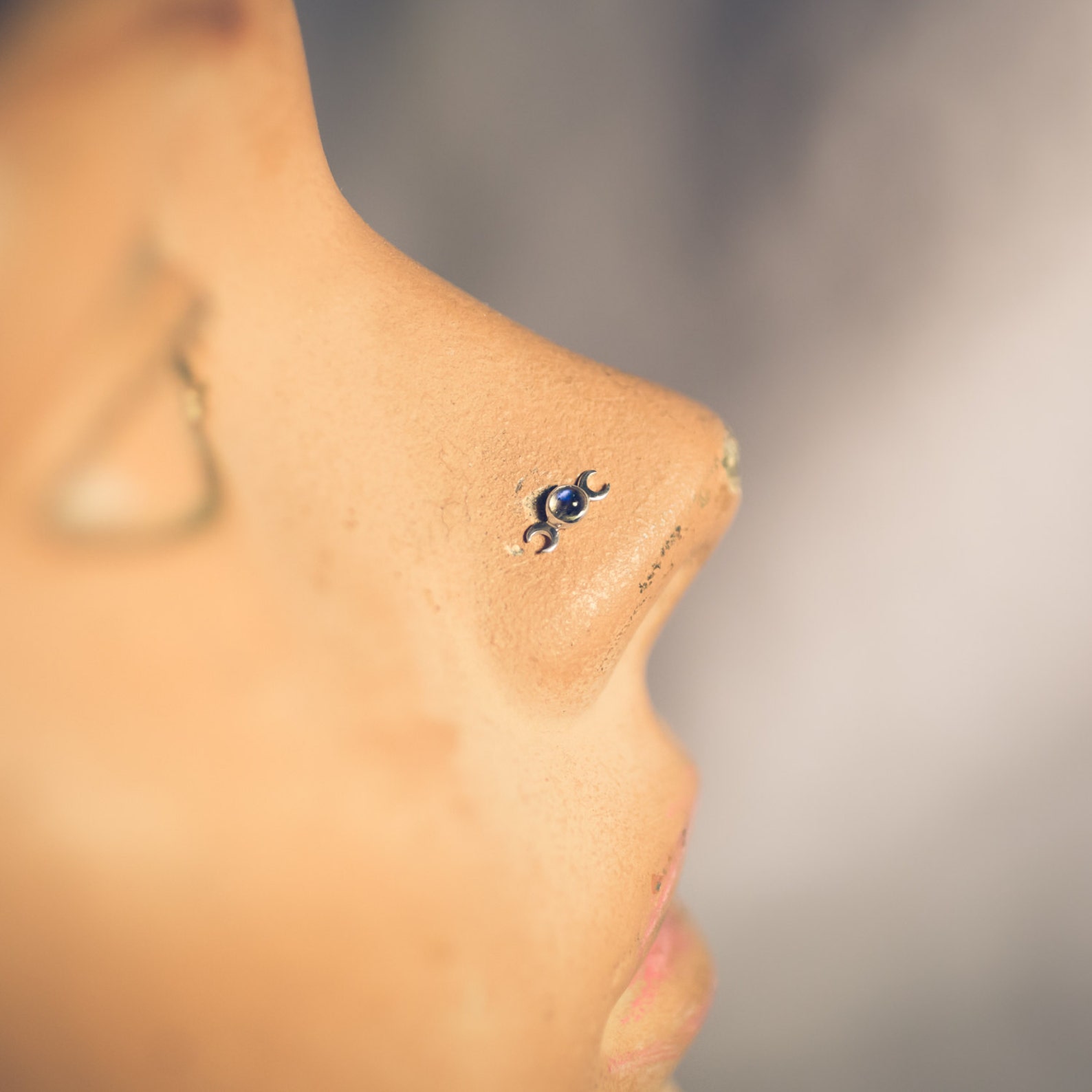 Mystic Moon Phase Nose Stud Featuring a Labradorite With a | Etsy