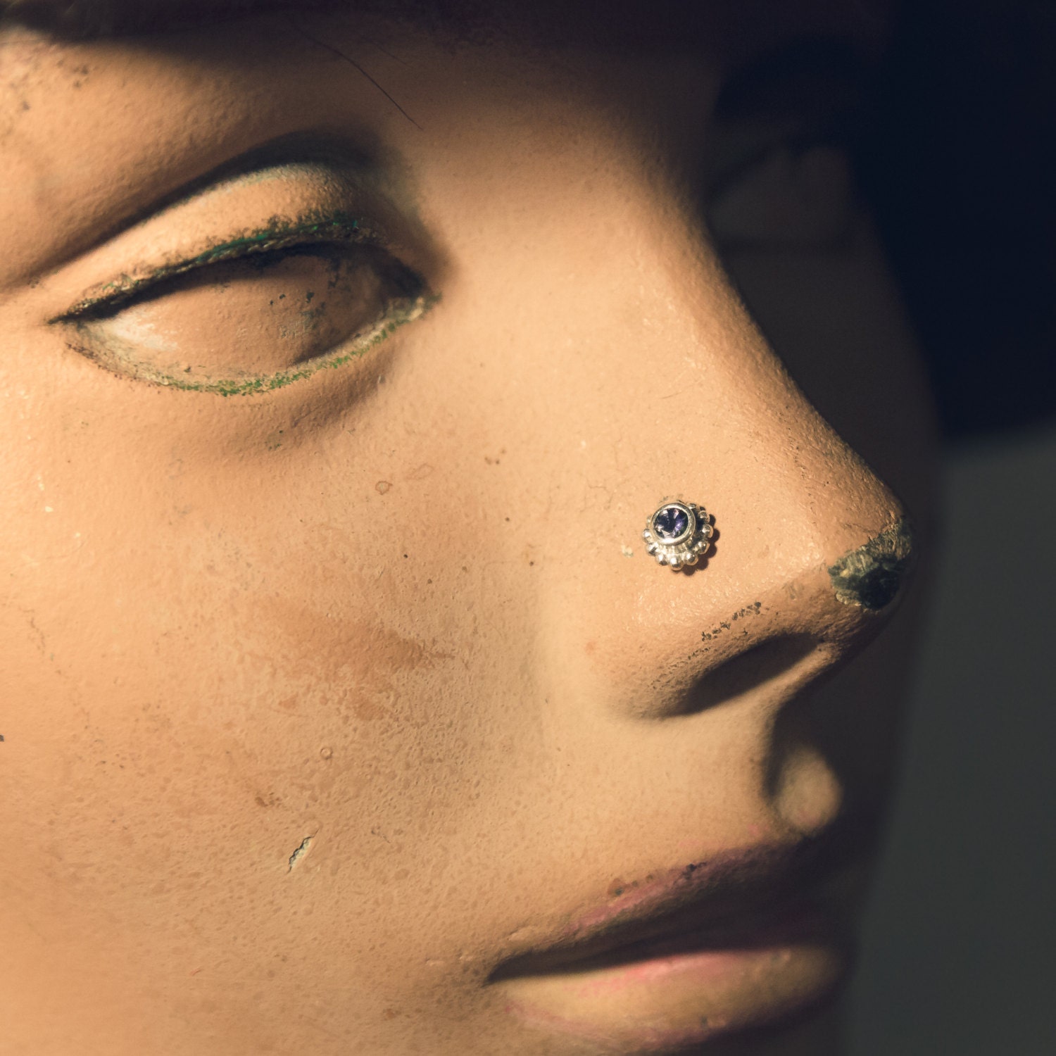 Button Style Iolite Nose Stud Handmade in Silver - Etsy
