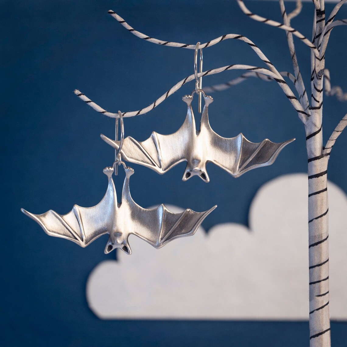 Awake Bat Earrings / Handmade Flying Fox Bat Earrings in Solid Sterling ...