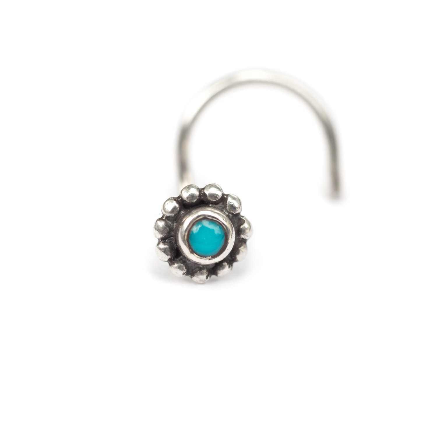 A Small Silver Button Stud With a Tiny 2mm Turquoise Cabochon - Etsy
