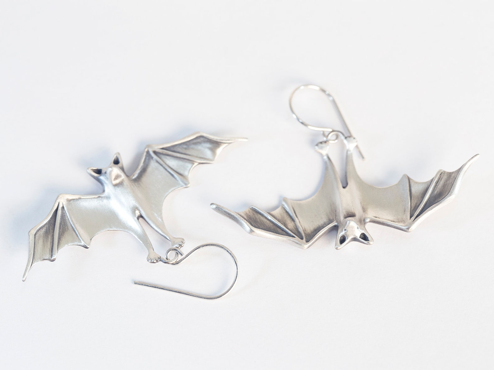 Awake Bat Earrings / Handmade Flying Fox Bat Earrings in Solid Sterling ...