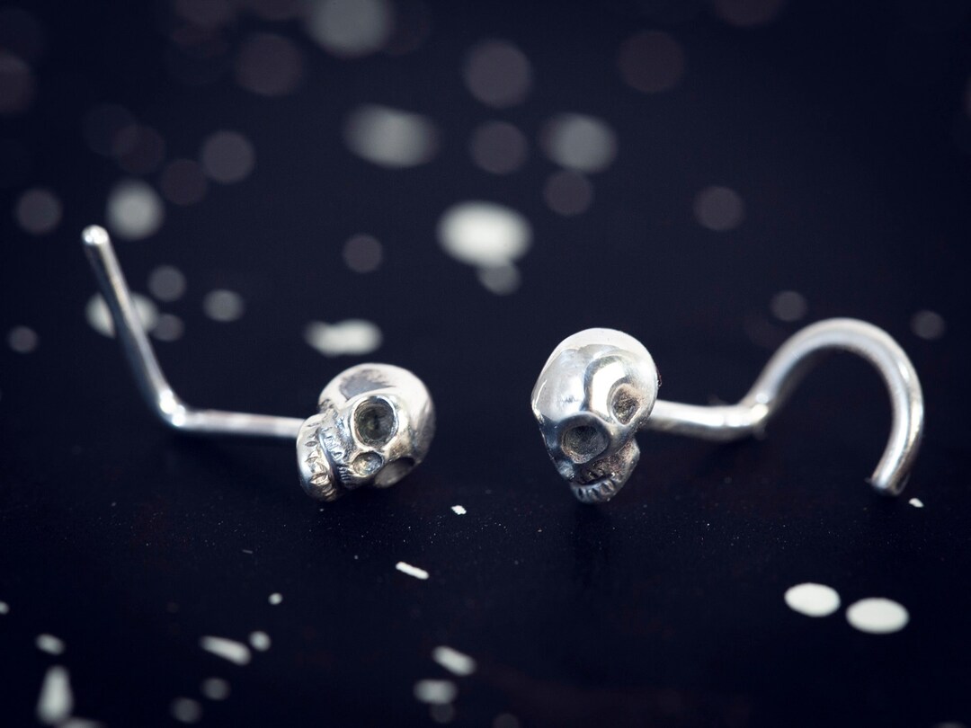 Tiny Skull Nose Stud in Solid Sterling Silver / Completely Handmade ...