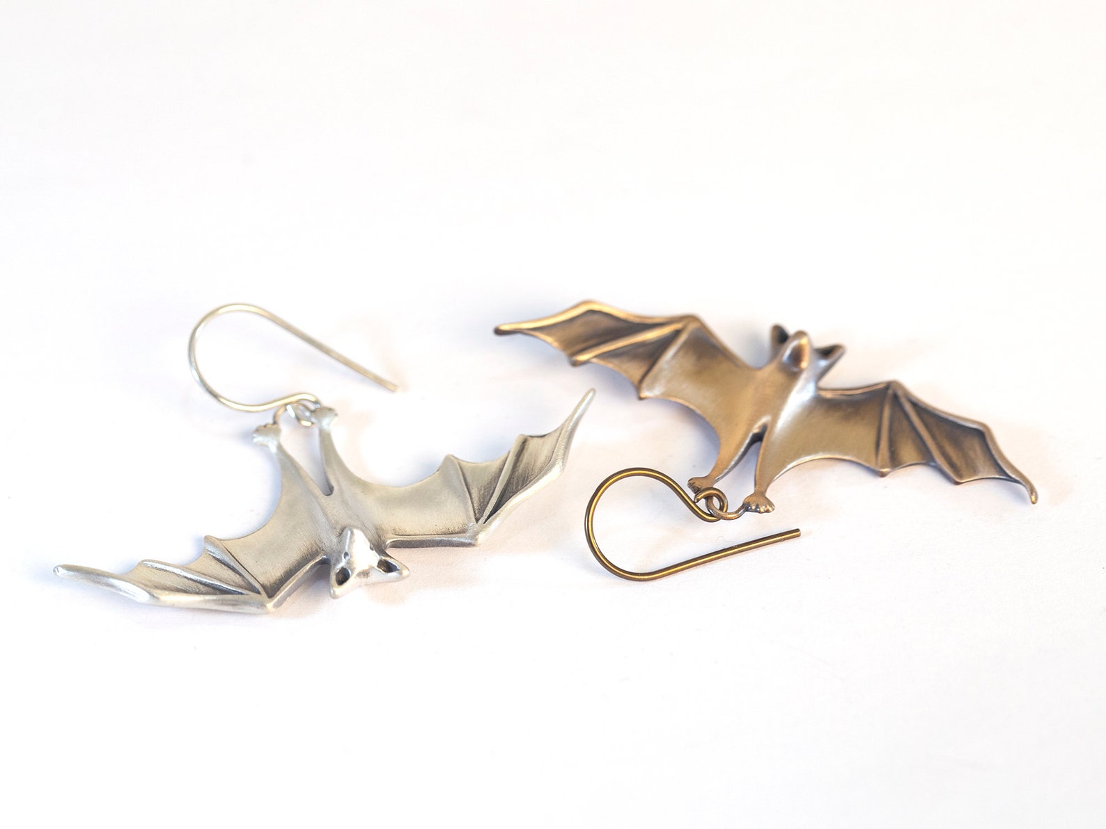 Awake Bat Earrings / Handmade Flying Fox Bat Earrings in Solid Sterling ...