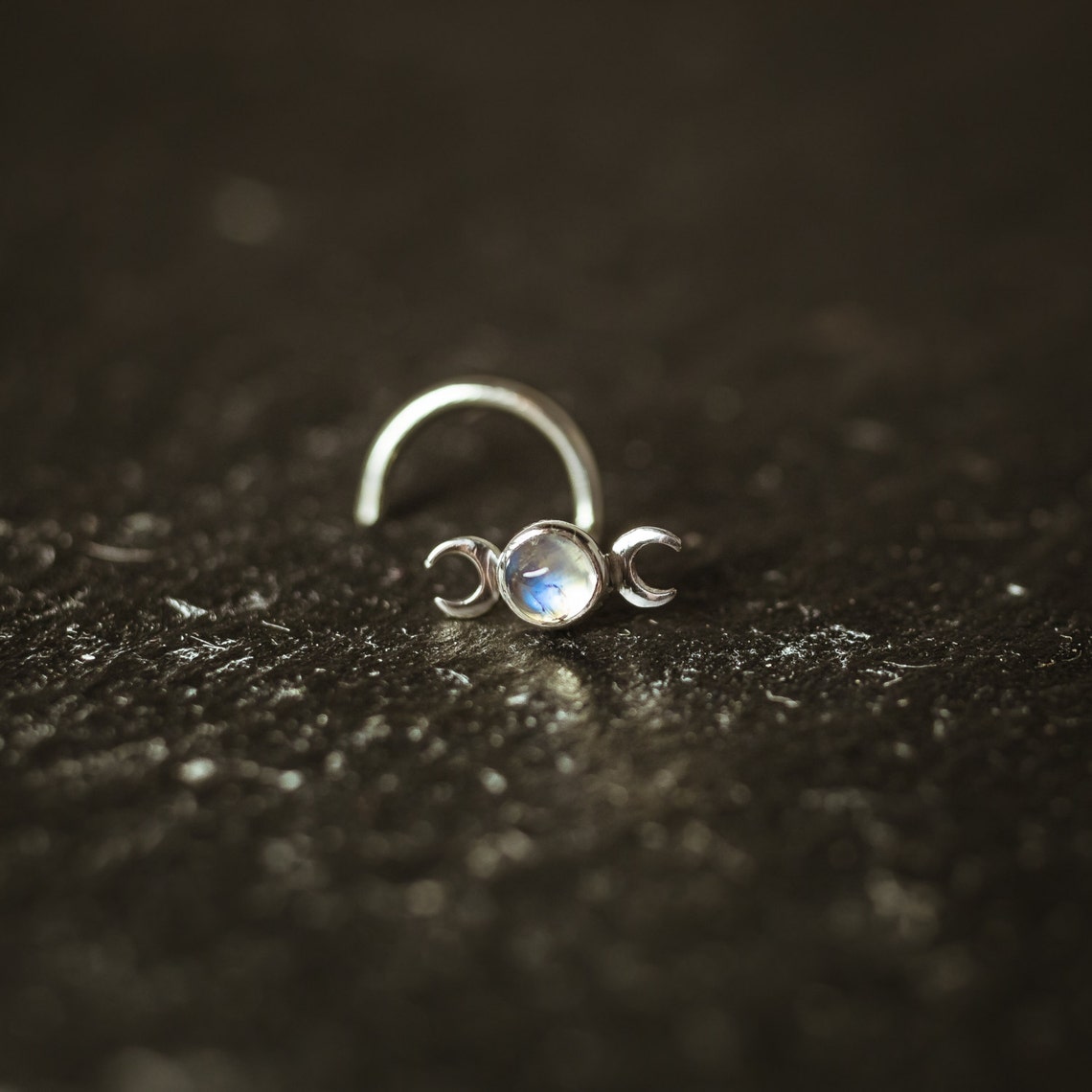 Enchanting Moon Phase Nose Stud Featuring a Rainbow Moonstone - Etsy