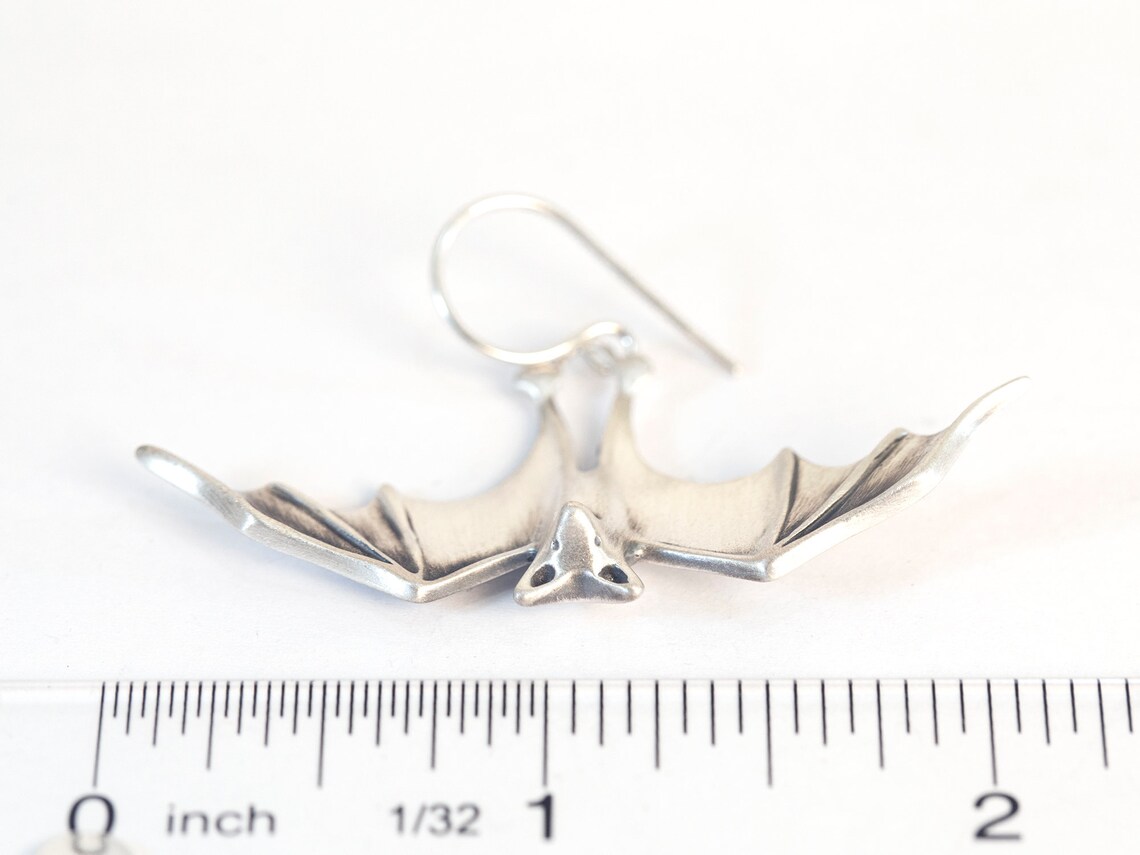 Awake Bat Earrings / Handmade Flying Fox Bat Earrings in Solid Sterling ...