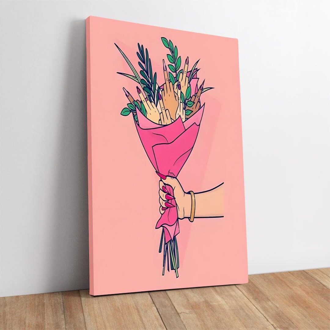 Middle Finger Flower, Funny Art,joke for Frient, Swearing Print,pink ...