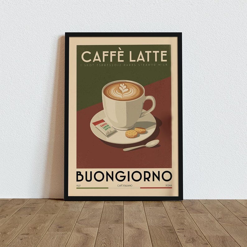 Caffe Latte Poster, Coffee Time, Coffee Bar Art Print, Modern Kitchen ...