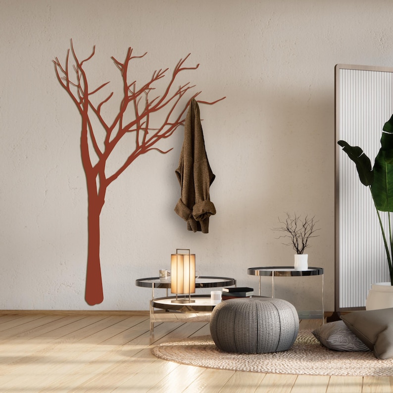 Metal Tree Coat Rack With Wall Hooks – Modern Entryway Organizer - Etsy