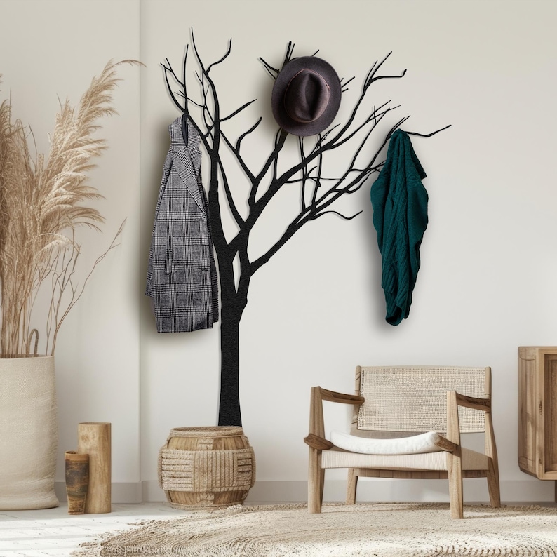 Metal Tree Coat Rack With Wall Hooks – Modern Entryway Organizer - Etsy