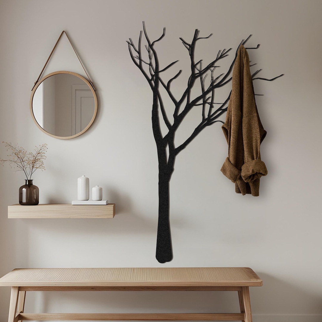Metal Tree Coat Rack With Wall Hooks – Modern Entryway Organizer - Etsy