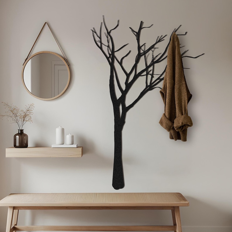 Metal Tree Coat Rack With Wall Hooks – Modern Entryway Organizer - Etsy