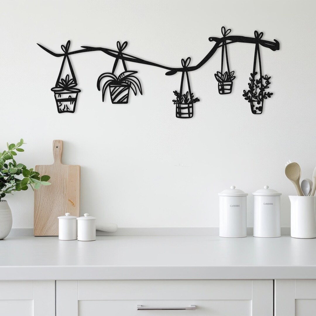 Hanging Plants Metal Wall Decor: Metal Botanical Art - Etsy