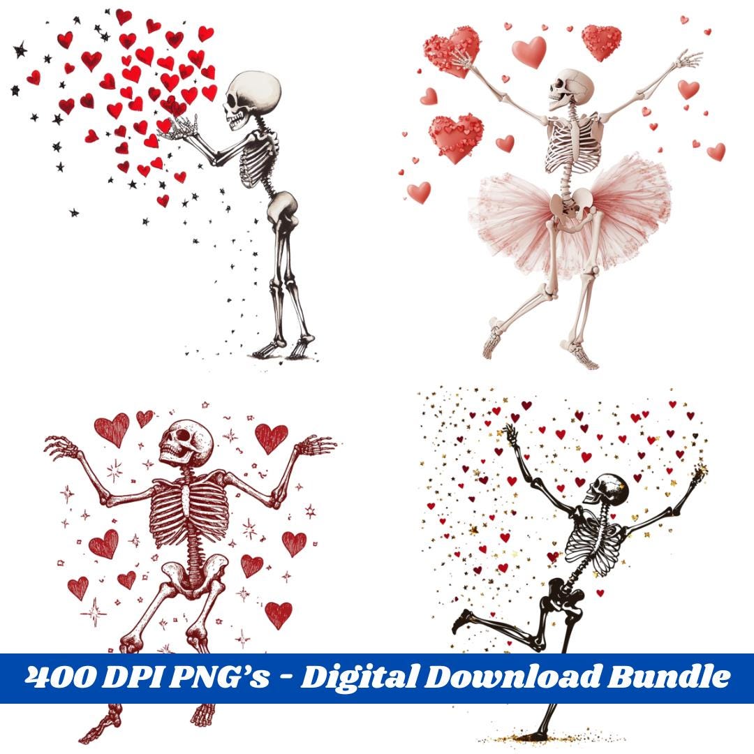 Valentines Day Skeleton PNG Bundle - Skeleton Valentine Design, Love ...