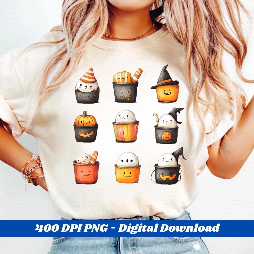 Cute Halloween Candy Buckets Clipart | Spooky Cartoon Ghost & Pumpkin ...