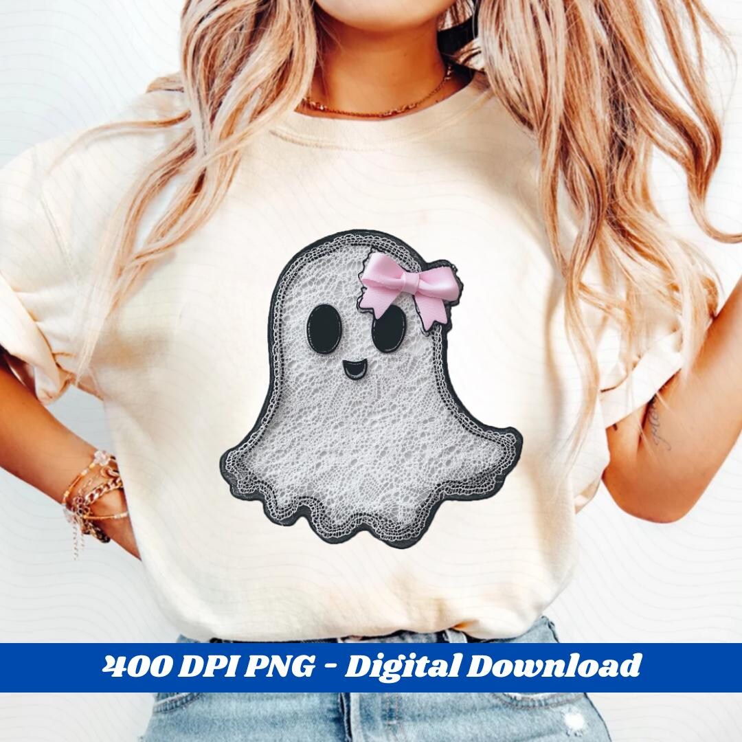 Cute Halloween Lace Ghost PNG, Ghost With Pink Bow, Halloween Clipart ...