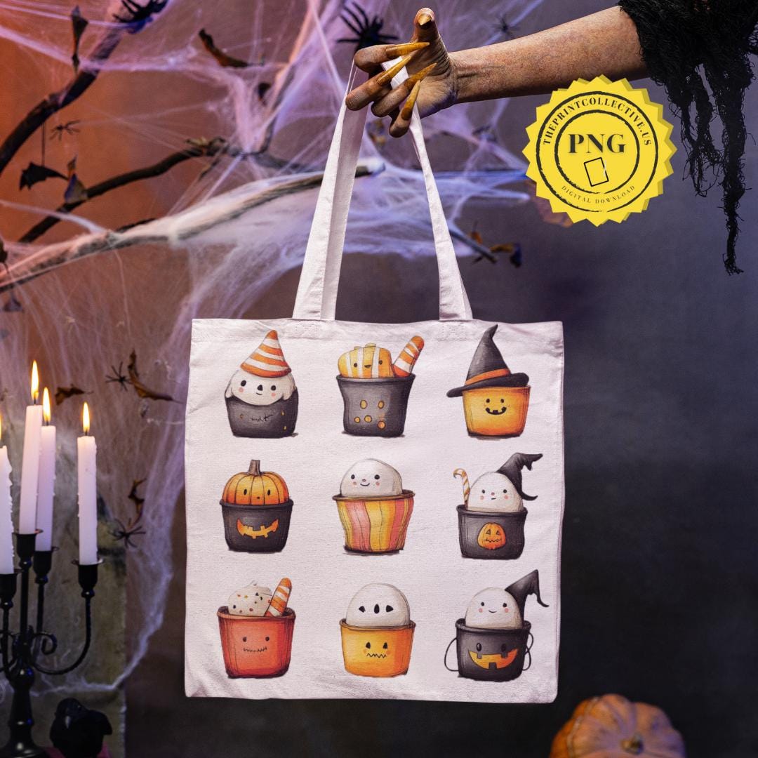 Cute Halloween Candy Buckets Clipart | Spooky Cartoon Ghost & Pumpkin ...