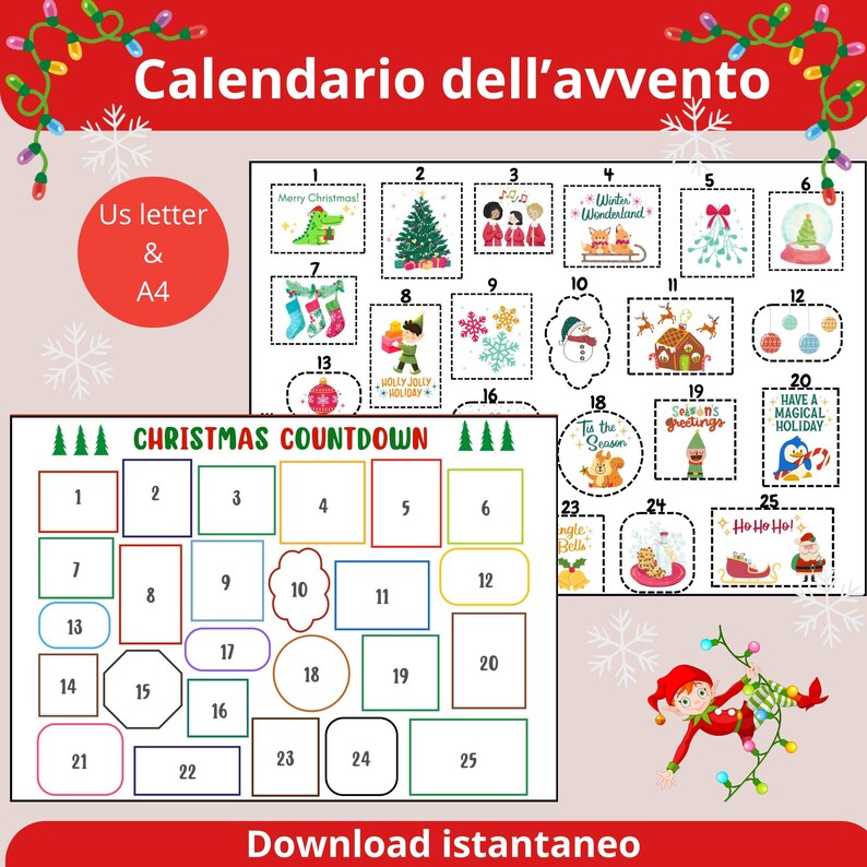 Printable Advent Calendar for Kids DIY Christmas Cut & Paste Activity ...
