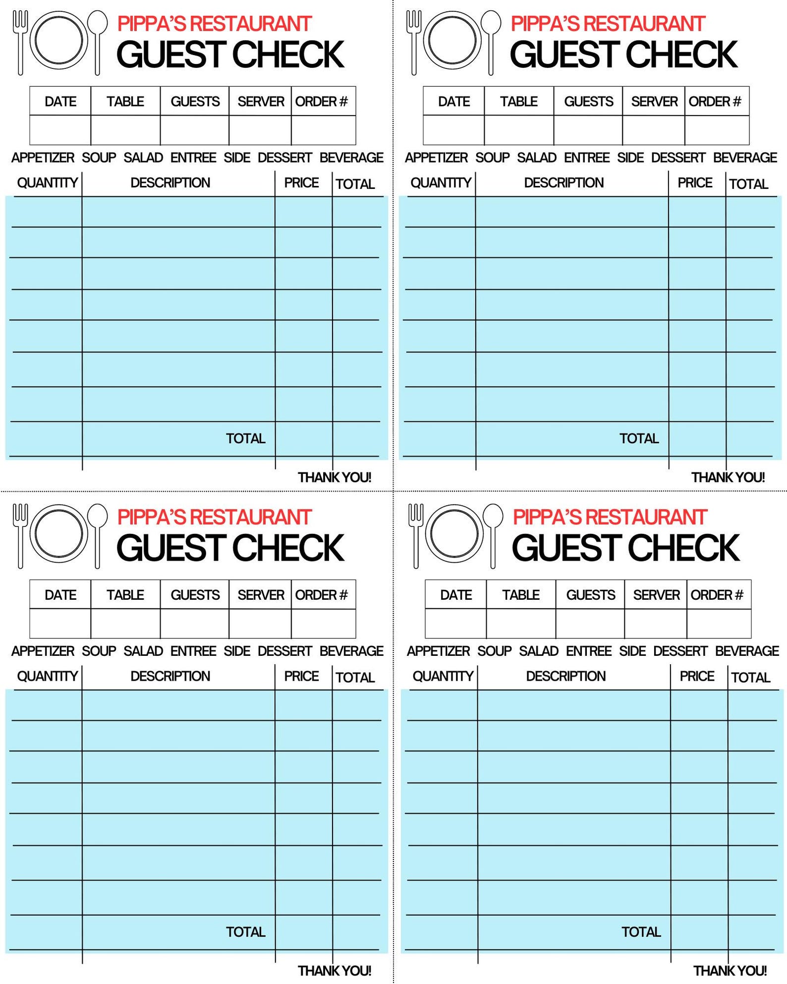 Digital Custom Restaurant Guest Checks - Etsy