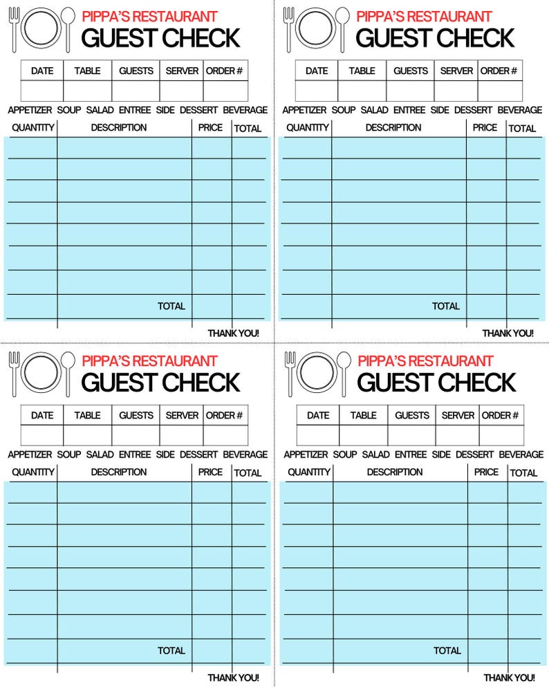 Digital Custom Restaurant Guest Checks - Etsy