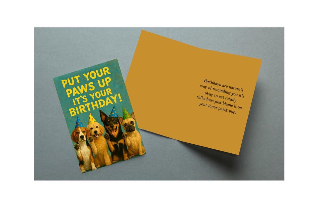 Funny Dog Birthday Card: 'paws Up' Digital Download (PNG & PDF, No ...