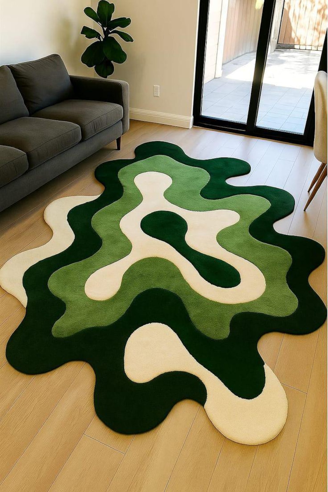Handmade Tufted Rug - Modern Abstract Wavy Area Rug - Irregular Shape ...