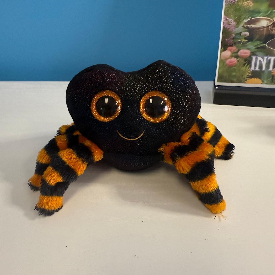 TY Beanie Boo Cobb Spider Plush 6” EUC • Black Orange Striped Collector ...