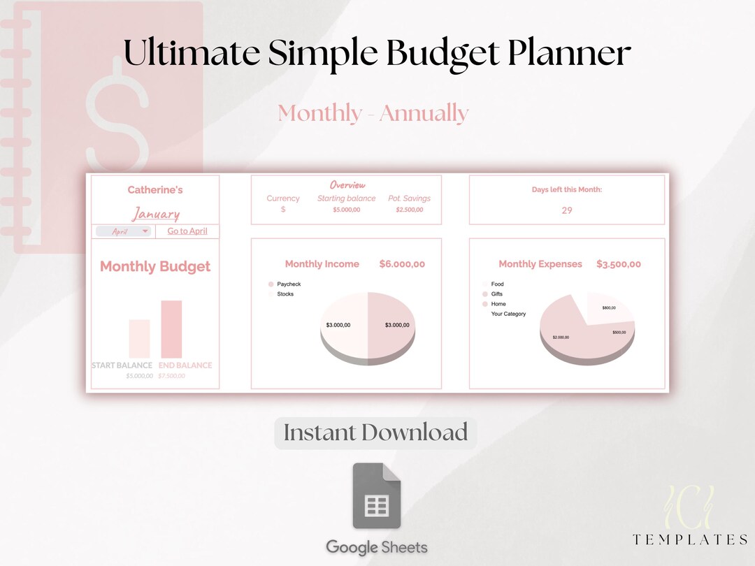 Ultimate Simple Monthly Budget Planner Google Sheets Template Editable ...