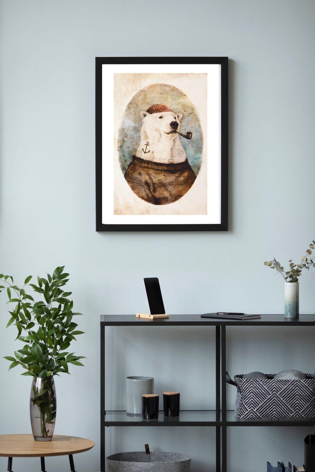 Polar Bear Art, Sailor Bear Art, Animal Art Print, Digital Wall Art ...