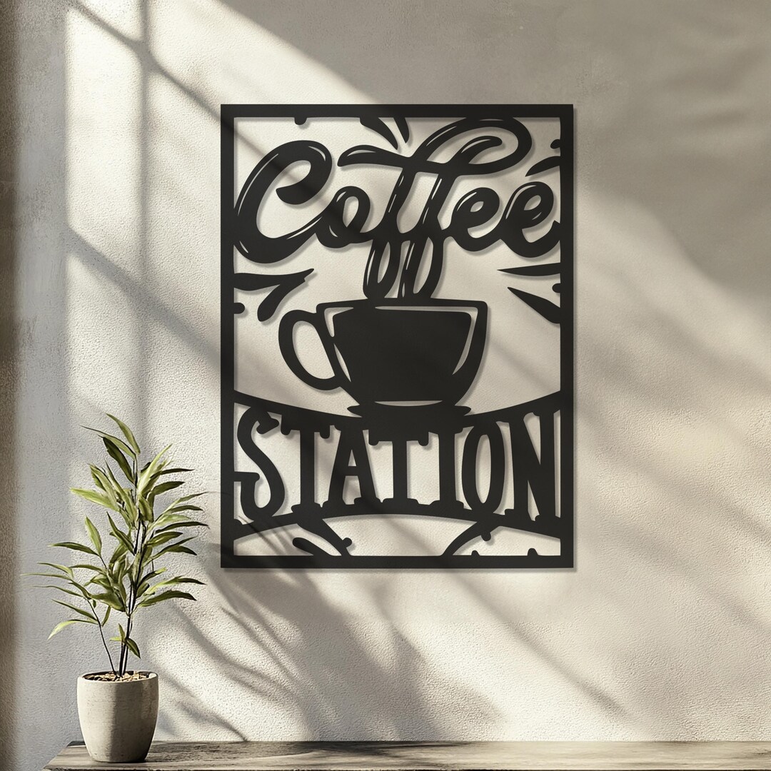 Coffee Station Sign Metal Wall Decor, Coffee Cup Pattern Decoration ...