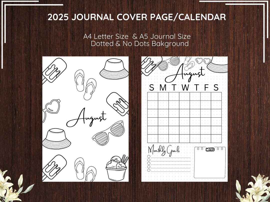August Journal Cover Page, Printable August Calendar, Monthly Title ...