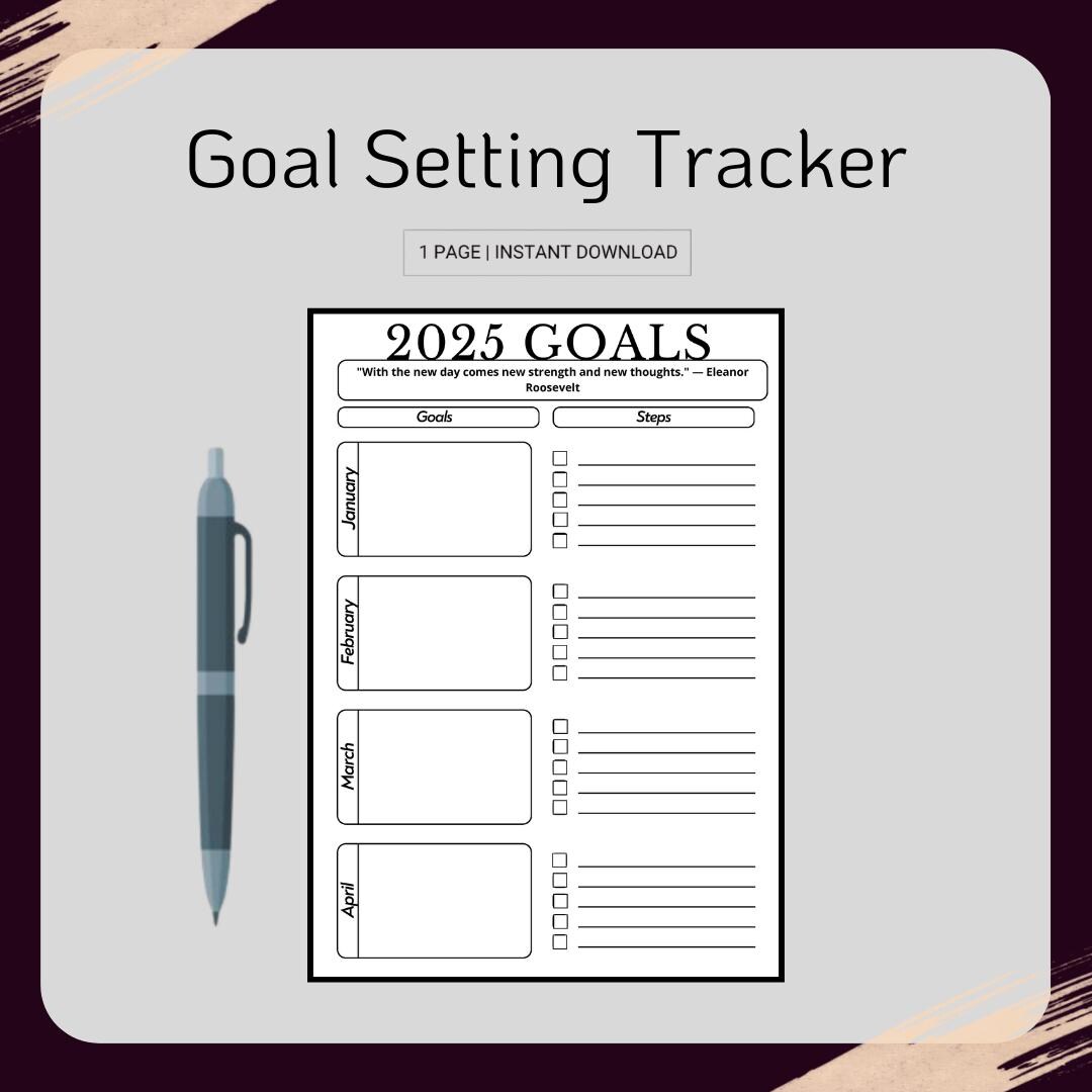 New Year Goal Tracker Printable, Yearly Goal Planner Page, Goal Setting ...