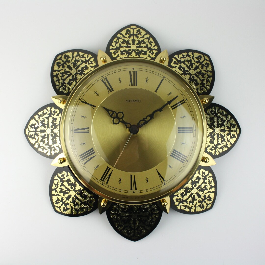 Vintage Metamec Mid Century Battery Power Starburst Gold Wall Clock ...