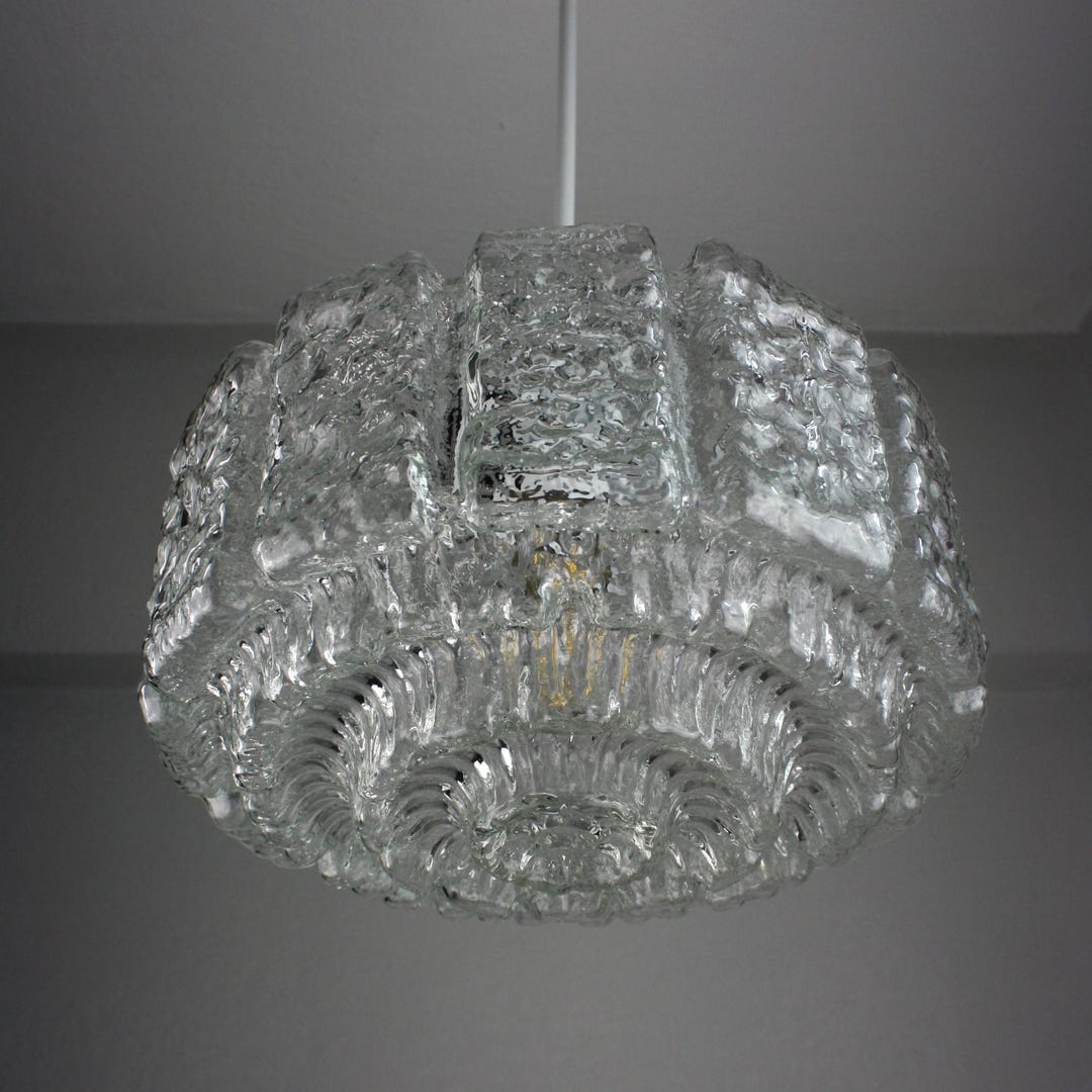 Vintage Ice Glass Pendant Lamp by Glashütte Limburg, Germany | Mid ...