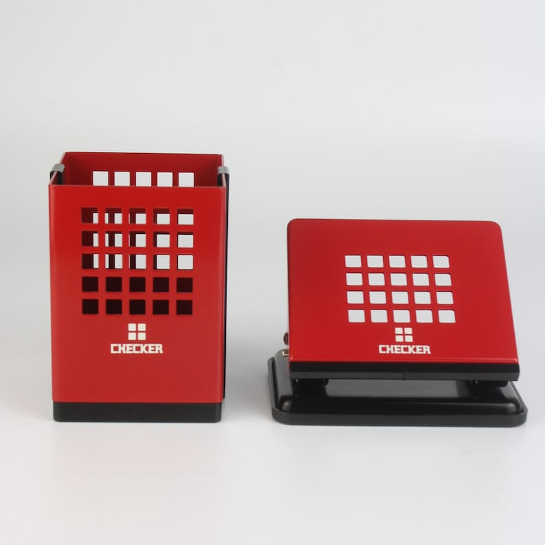 1980s Vintage CHECKER Office Desk Set – Red Metal Pencil Holder ...