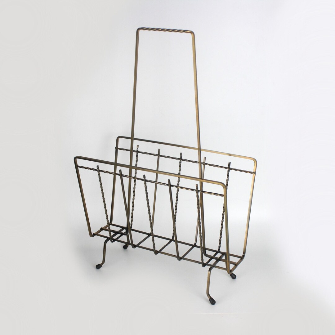 Vintage 1960s Metal Wire Magazine Rack – Mid-century Modern Brass Tone ...