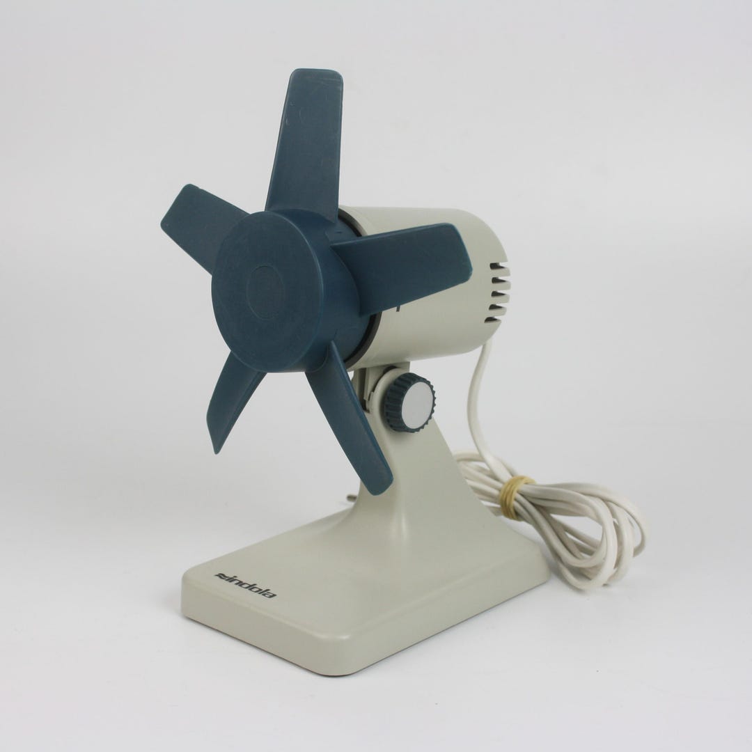 Vintage 1970s Indola Table Fan – Retro Blue & Cream Desk Ventilator ...