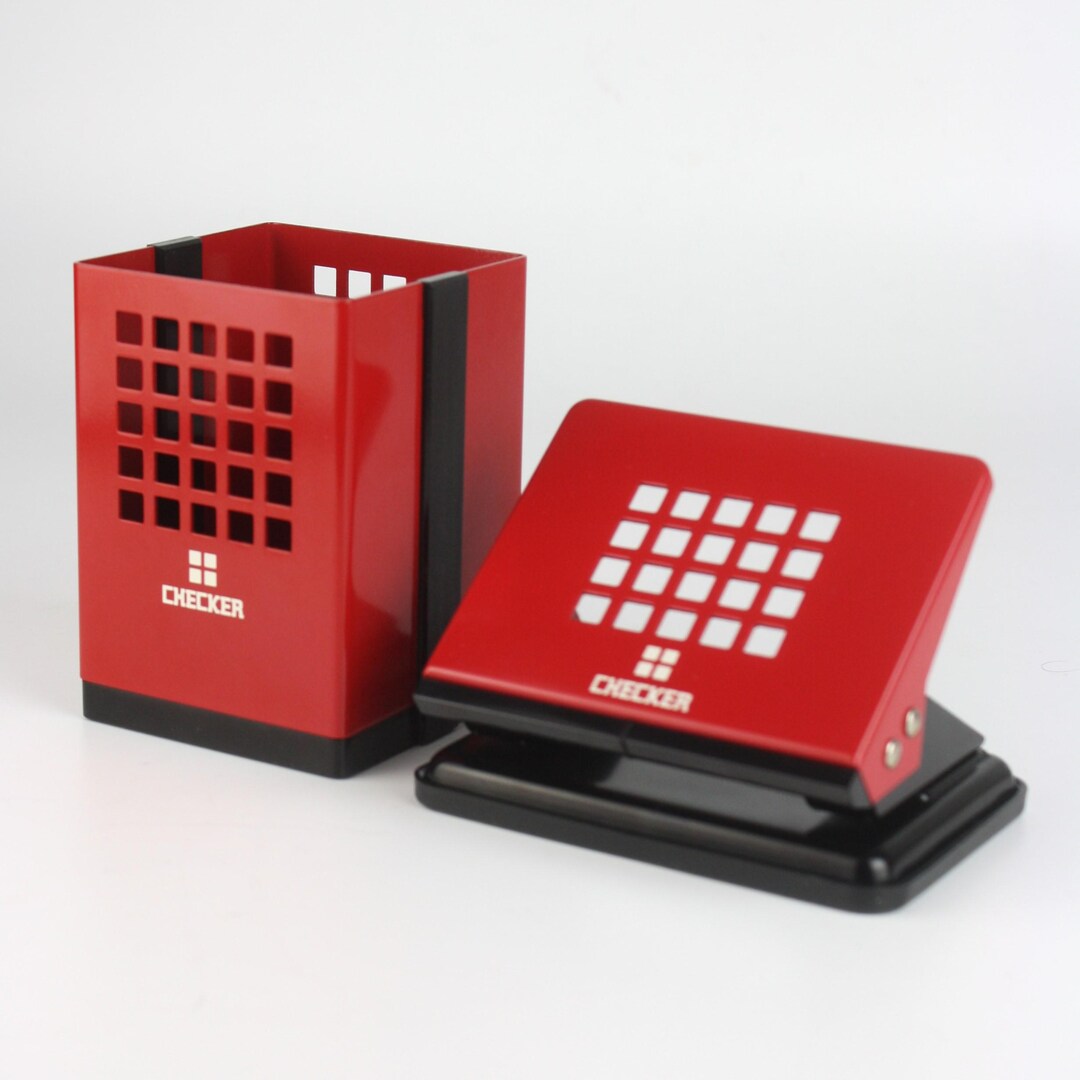1980s Vintage CHECKER Office Desk Set – Red Metal Pencil Holder ...
