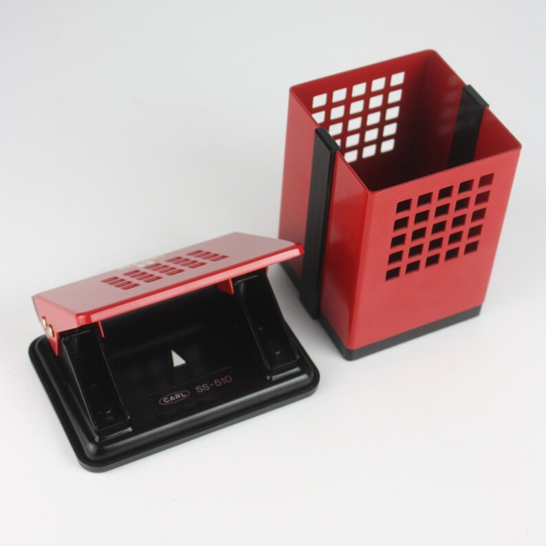 1980s Vintage CHECKER Office Desk Set – Red Metal Pencil Holder ...