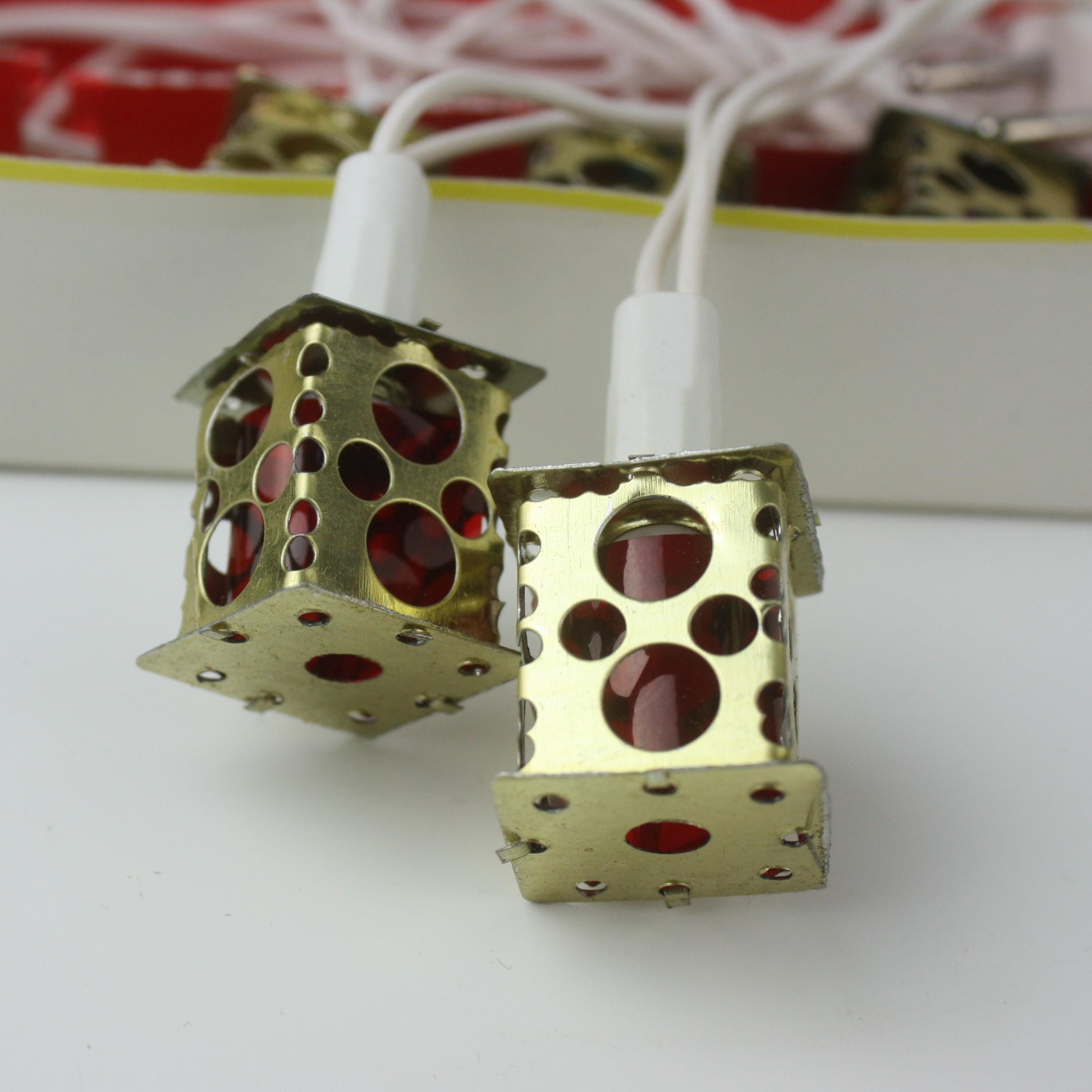Vintage 1970s Christmas Tree Lights • Metal Cube Lantern String Lights ...