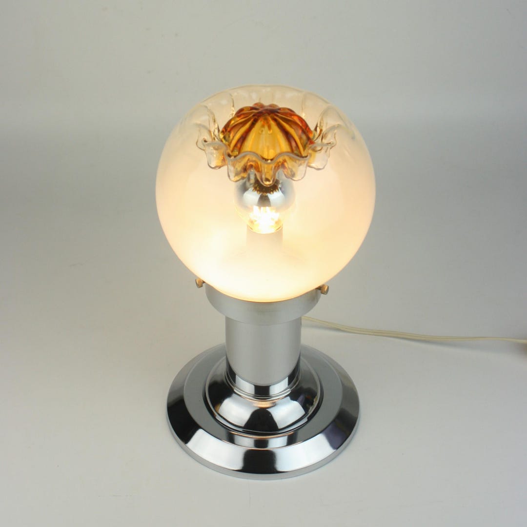60s Space Age Murano Glass Shade Table Lamp | Chrome Base | Mid Century ...