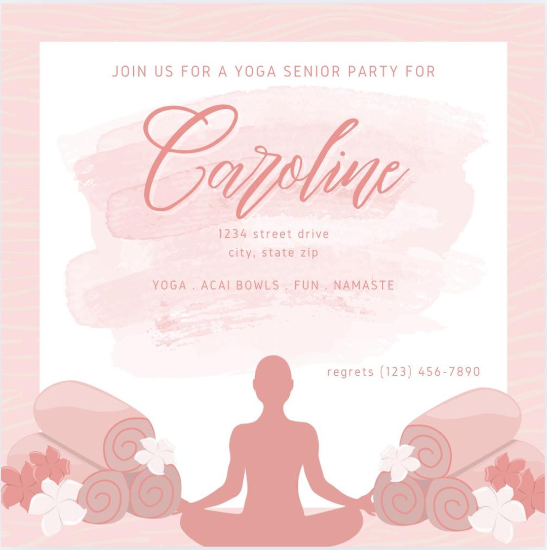 Yoga Printable Instant Download Invite Birthday Senior Party ...
