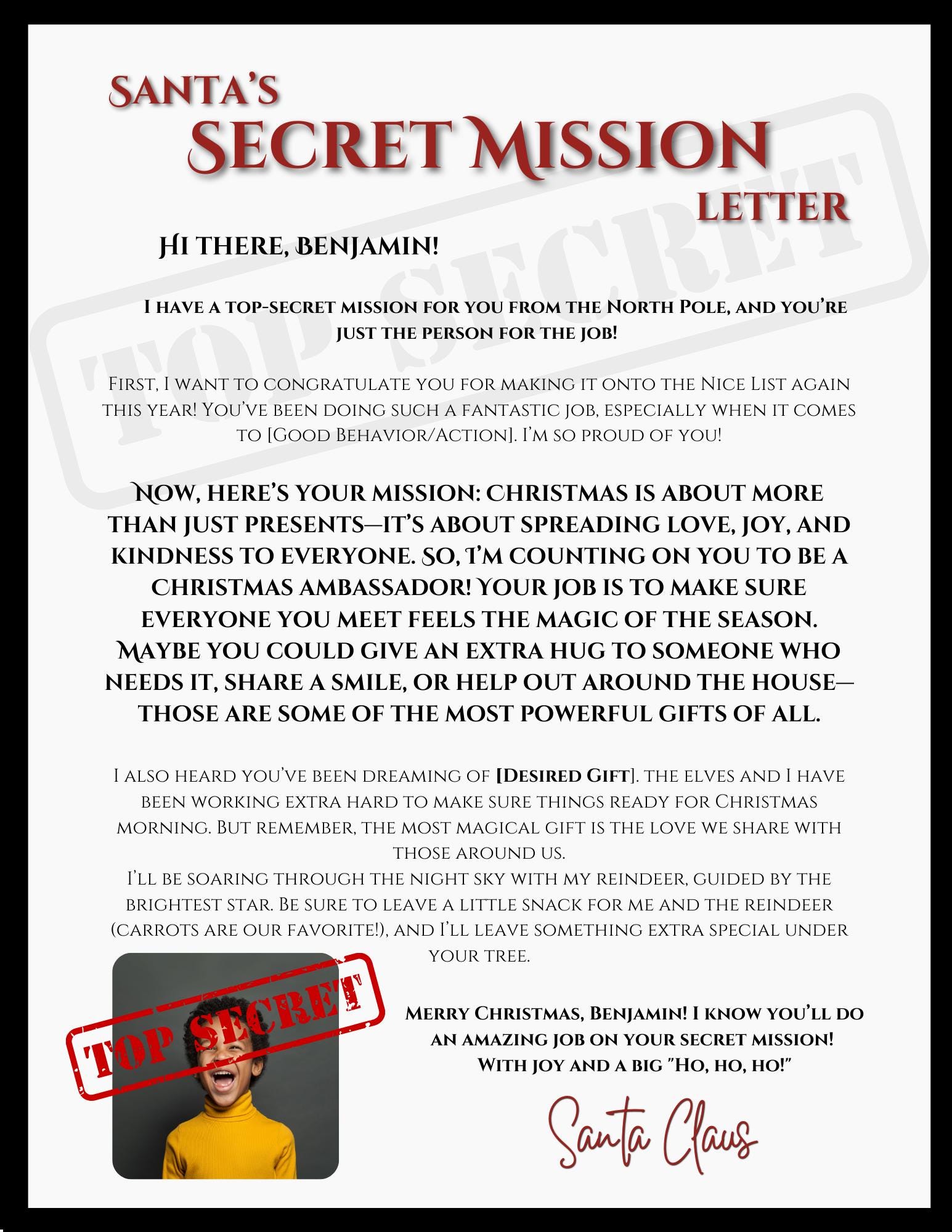 Santa's Secret Mission Letter Downloadable Template - Etsy
