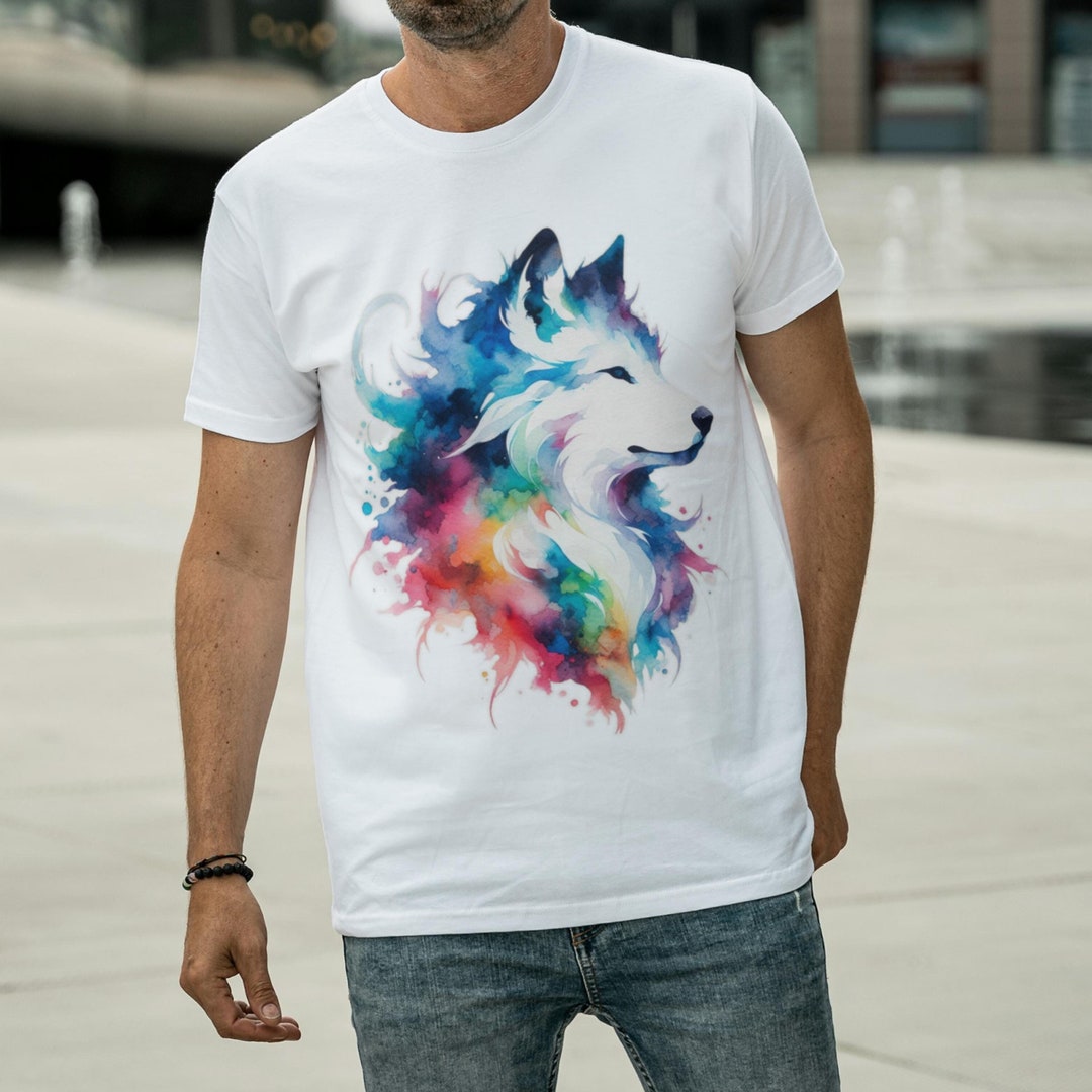 Colorful Wolf Shirt | White Wolf Shirt | Fenrir Shirt | Wolf Lover ...