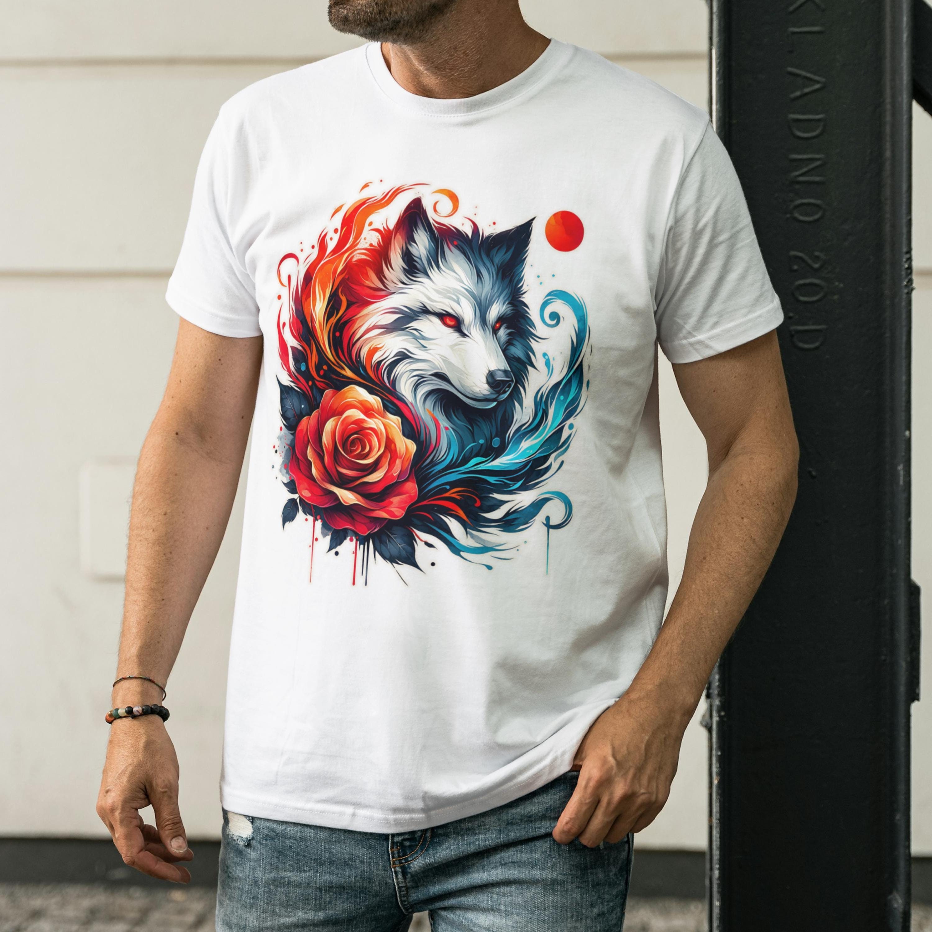 Rose Wolf Shirt Colorful Wolf Shirt Graphic Wolf Wolf Lover Animal ...